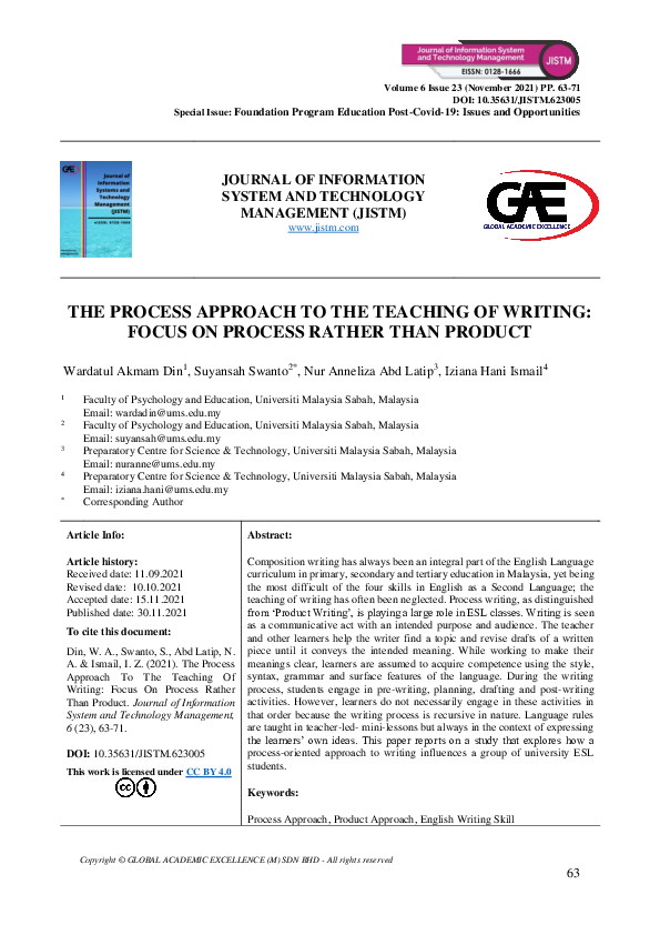 (PDF) The Process Approach to the Teaching of Writing: Focus on Process ...