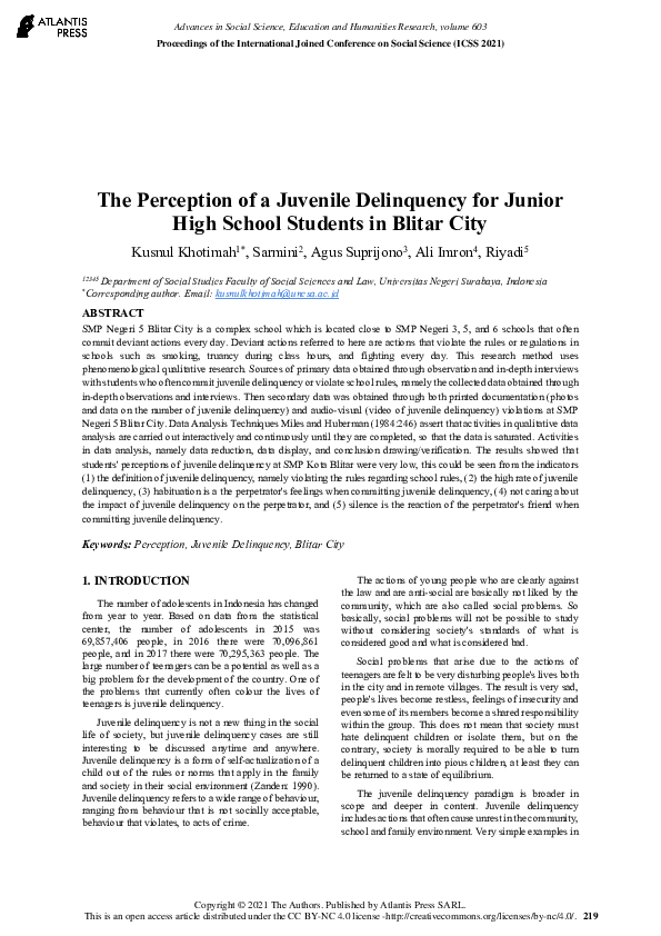 (PDF) The Perception of a Juvenile Delinquency for Junior High School ...