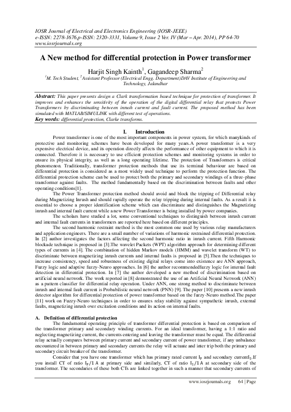 (PDF) A New method for differential protection in Power transformer