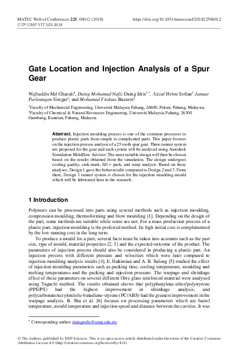 (PDF) Gate Location and Injection Analysis of a Spur Gear