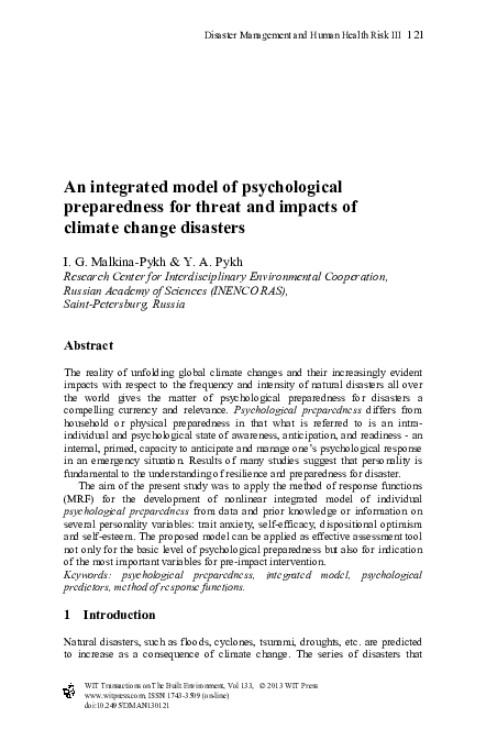 (PDF) An integrated model of psychological preparedness for threat and ...
