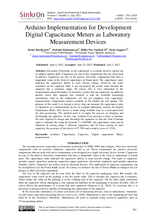 Pdf Arduino Implementation For Development Digital Capacitance Meters