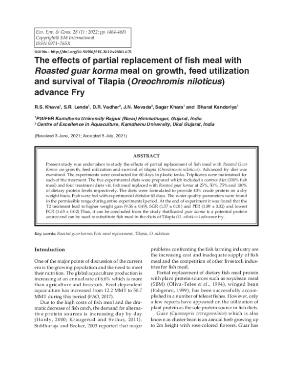 (PDF) The effects of partial replacement of fish meal with Roasted guar ...