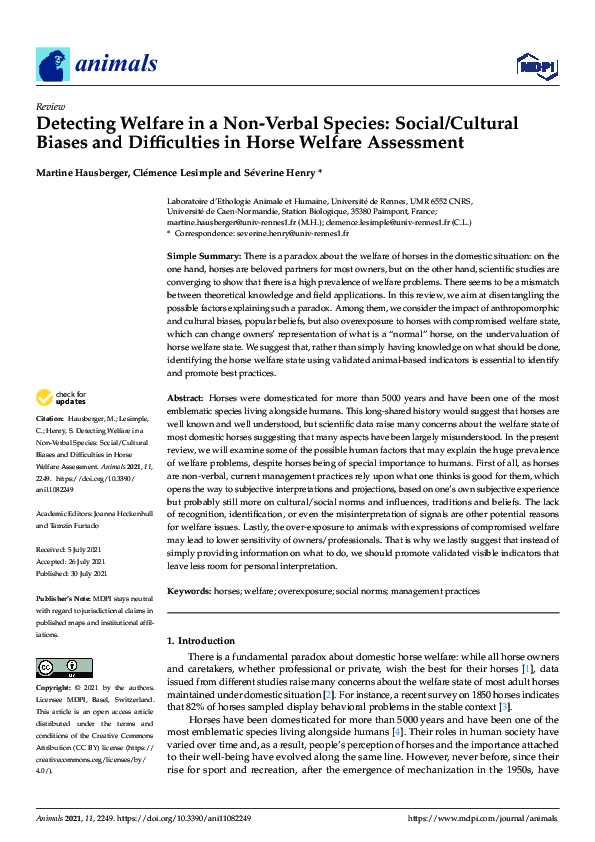 (PDF) Detecting Welfare in a Non-Verbal Species: Social/Cultural Biases ...