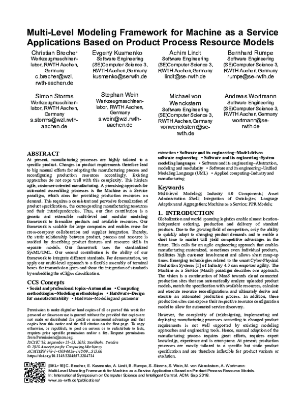 (PDF) Multi-Level Modeling Framework for Machine as a Service Applications Based on Product ...