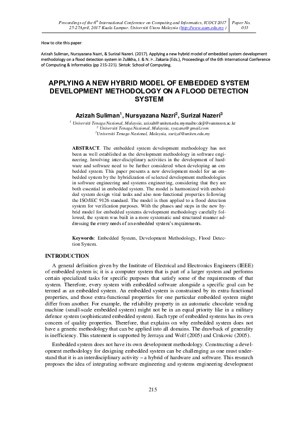 (PDF) Applying a new hybrid model of embedded system development methodology on a flood ...