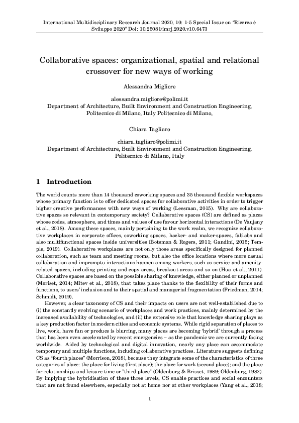 (PDF) Collaborative spaces: organizational, spatial and relational crossover for new ways of working