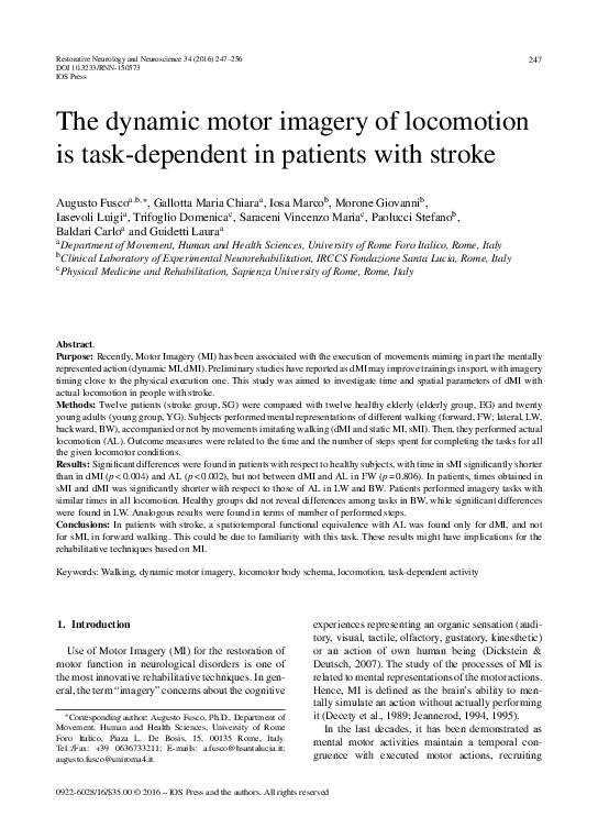 (PDF) Task-Dependent Dynamics of Motor Imagery in Stroke