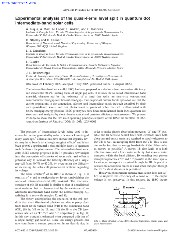 (PDF) Experimental analysis of the quasi-Fermi level split in quantum dot intermediate-band ...