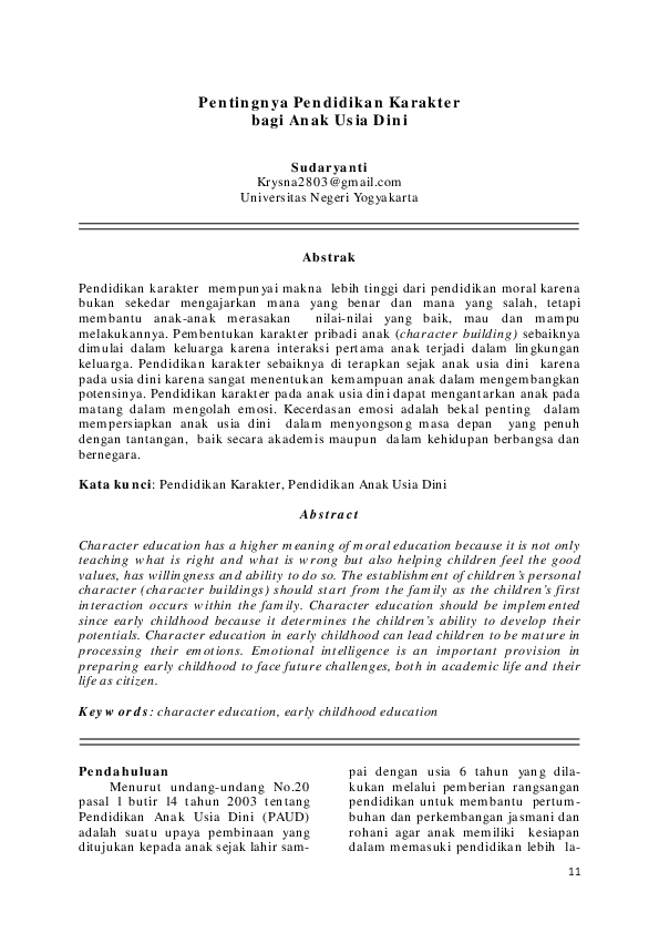 (PDF) Pentingnya Pendidikan Karakter bagi Anak Usia Dini
