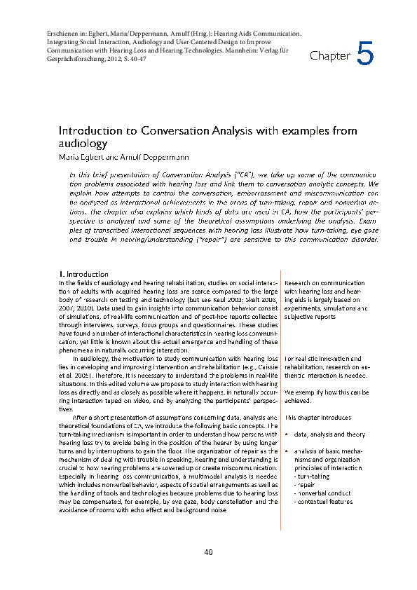 (PDF) Introduction to conversation analysis with examples from ...