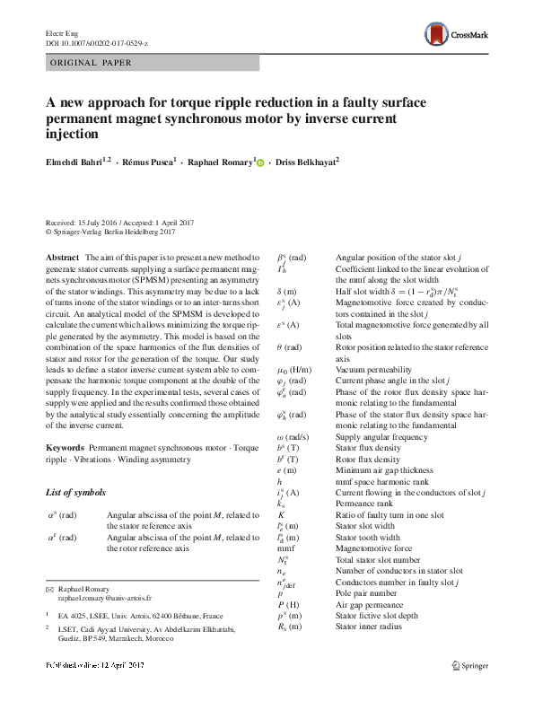 Pdf A New Approach For Torque Ripple Reduction In A Faulty Surface
