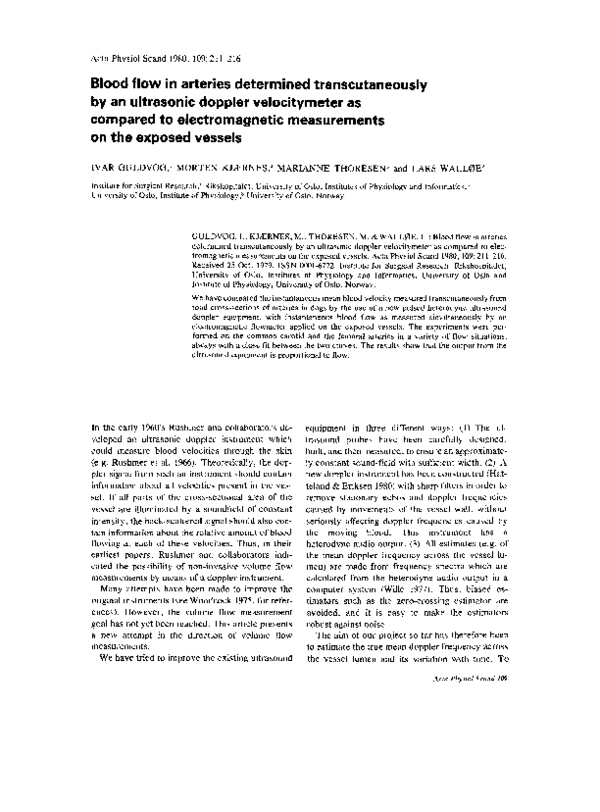 (PDF) Blood flow in arteries determined transcutaneously by an ...