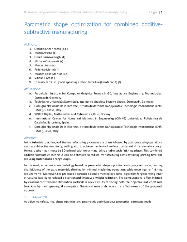 Pdf Parametric Shape Optimization For Combined Additive Subtractive