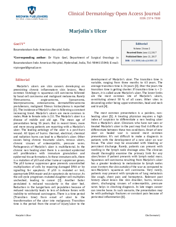 (PDF) Marjolin’s Ulcer | Clinical Dermatology Open Access Journal ...