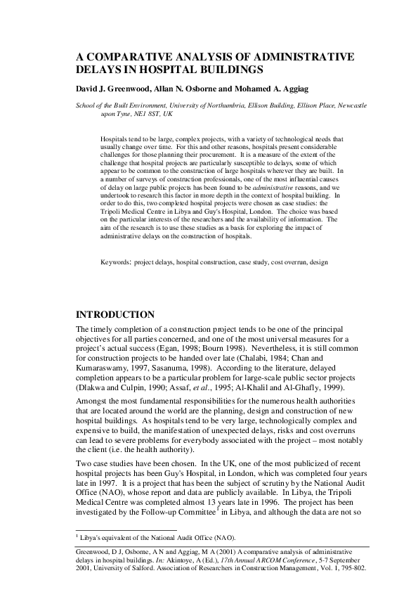 (PDF) A comparative analysis of administrative delays in hospital buildings