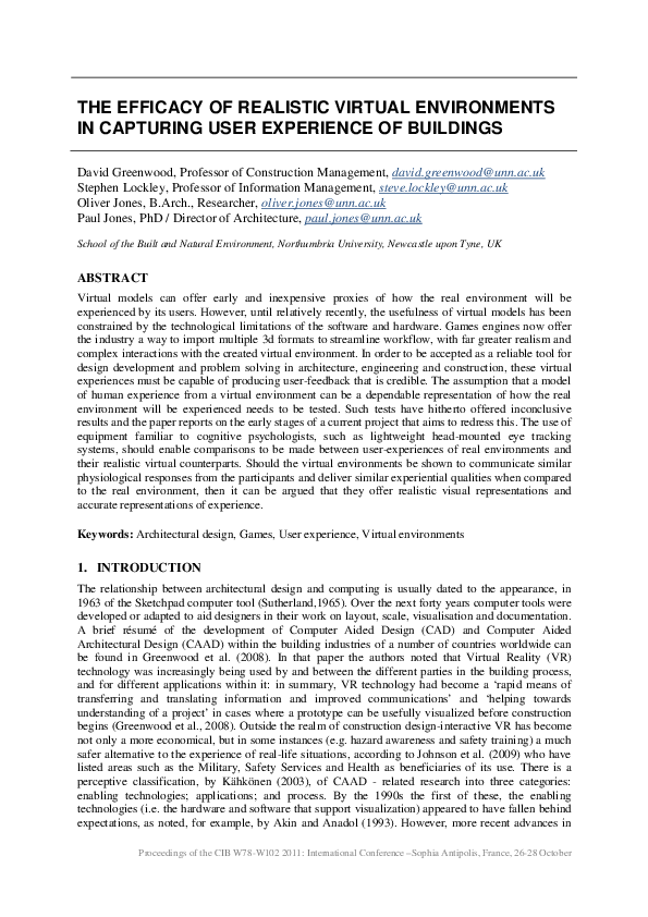 (PDF) The Efficacy of Realistic Virtual Environments in Capturing User ...