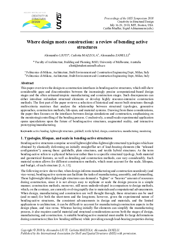 (PDF) Where design meets construction: a review of bending active structures