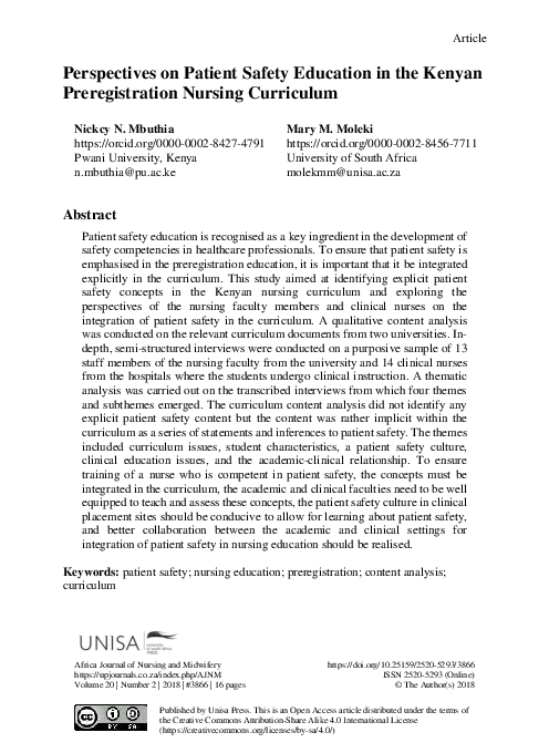 (PDF) Perspectives on Patient Safety Education in the Kenyan ...