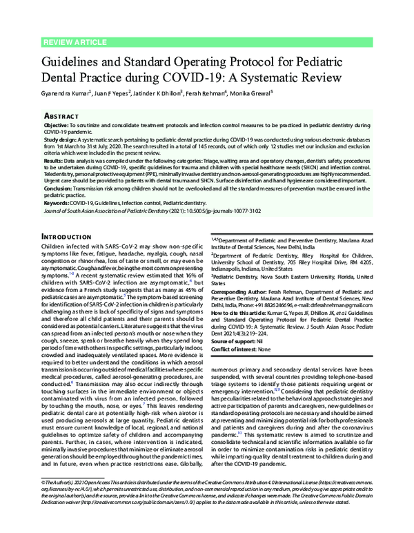 (PDF) Guidelines and Standard Operating Protocol for Pediatric Dental ...