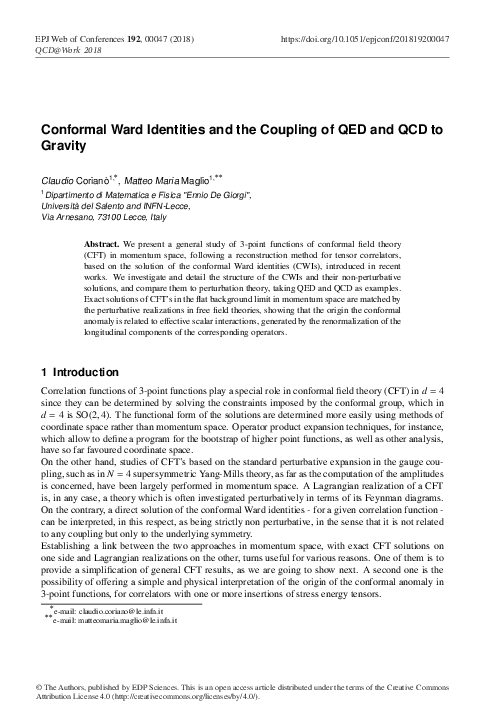 (PDF) Conformal Ward Identities and the Coupling of QED and QCD to Gravity