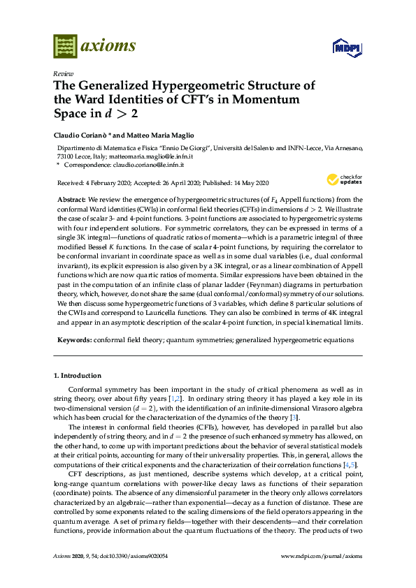 (PDF) The Generalized Hypergeometric Structure of the Ward Identities ...