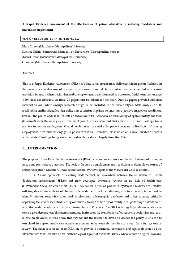(PDF) A Rapid Evidence Assessment of the effectiveness of prison ...