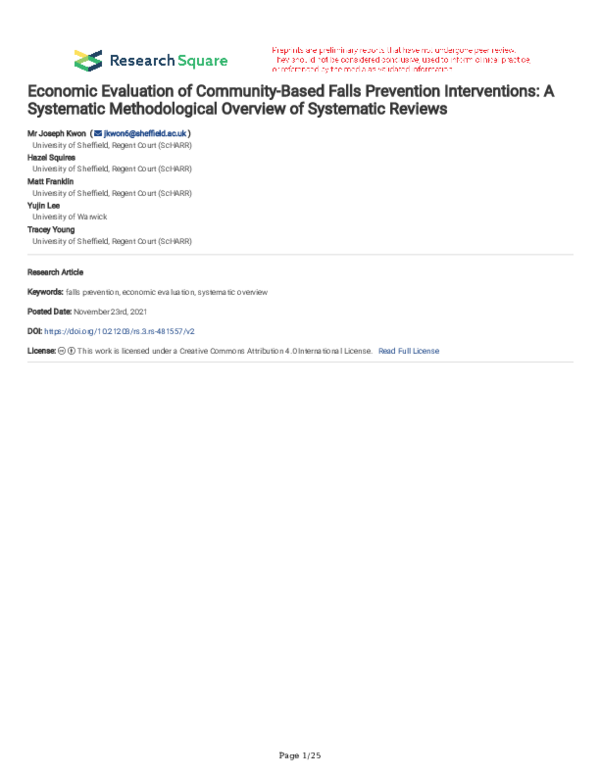 (PDF) Economic Evaluation of Community-based Falls Prevention Interventions: a Systematic ...