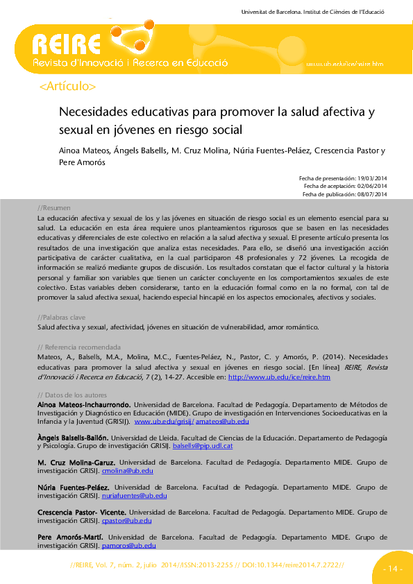 (PDF) Necesidades educativas para promover la salud afectiva y sexual en j venes en riesgo social