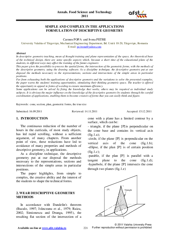 (PDF) Simple and Complex in the Applications Formulation of Descriptive Geometry
