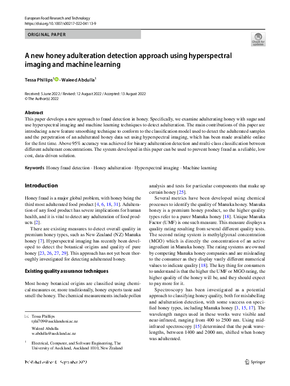 Pdf A New Honey Adulteration Detection Approach Using Hyperspectral Imaging And Machine Learning