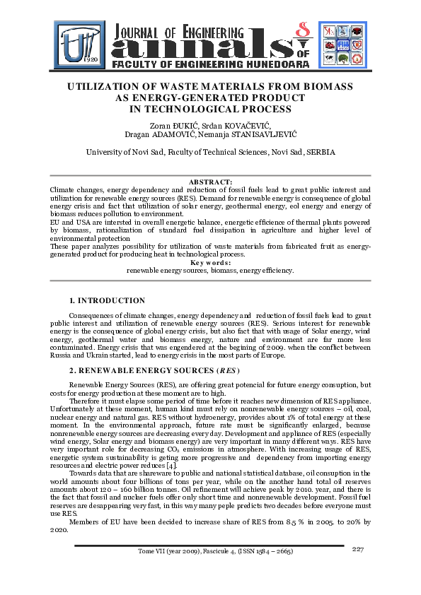 (PDF) Utilization of Waste Materials from Biomass as Energy-Generated ...