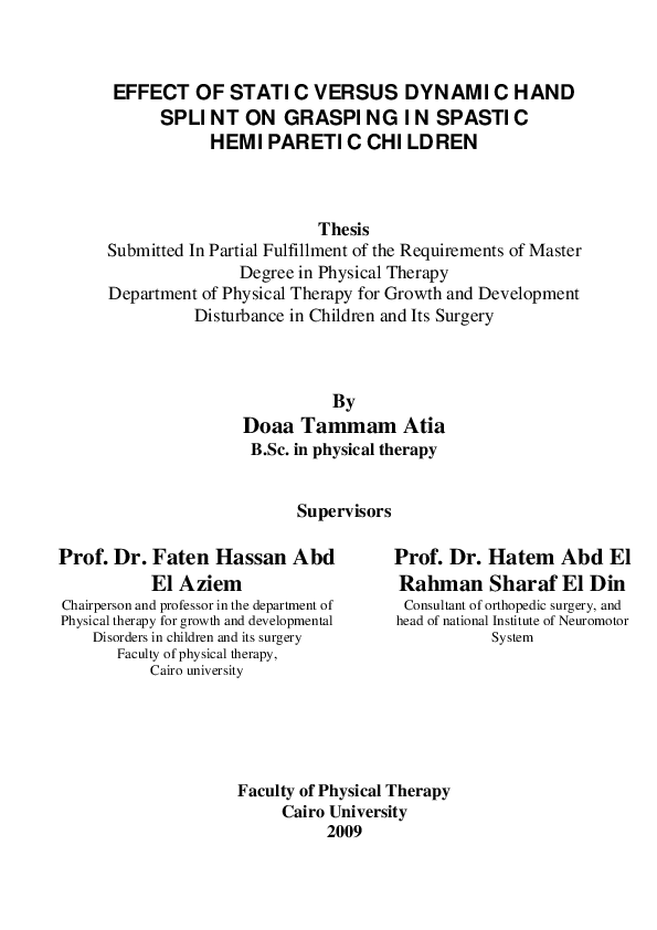 (PDF) Effect of Static Versus Dynamic Hand Splint on Grasping in ...