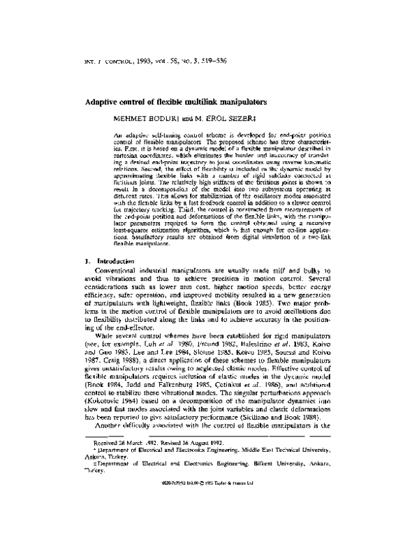 (PDF) Adaptive control of flexible multilink manipulators