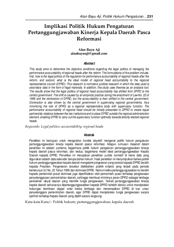 (PDF) Implikasi Politik Hukum Pengaturan Pertanggungjawaban Kinerja ...