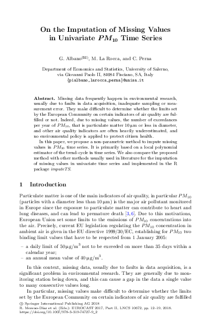 (PDF) On the Imputation of Missing Values in Univariate $$PM_{10}$$ P M 10 Time Series