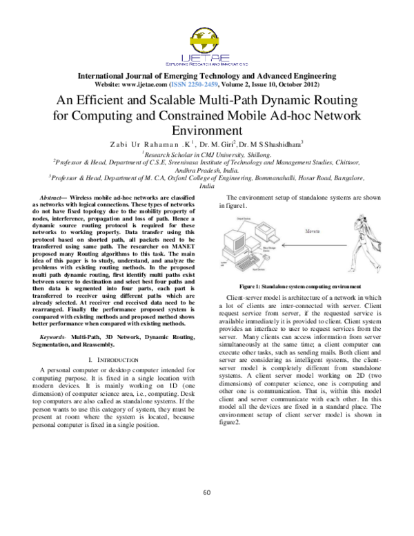 Pdf An Efficient And Scalable Multi Path Dynamic Routing For Computing And Constrained Mobile