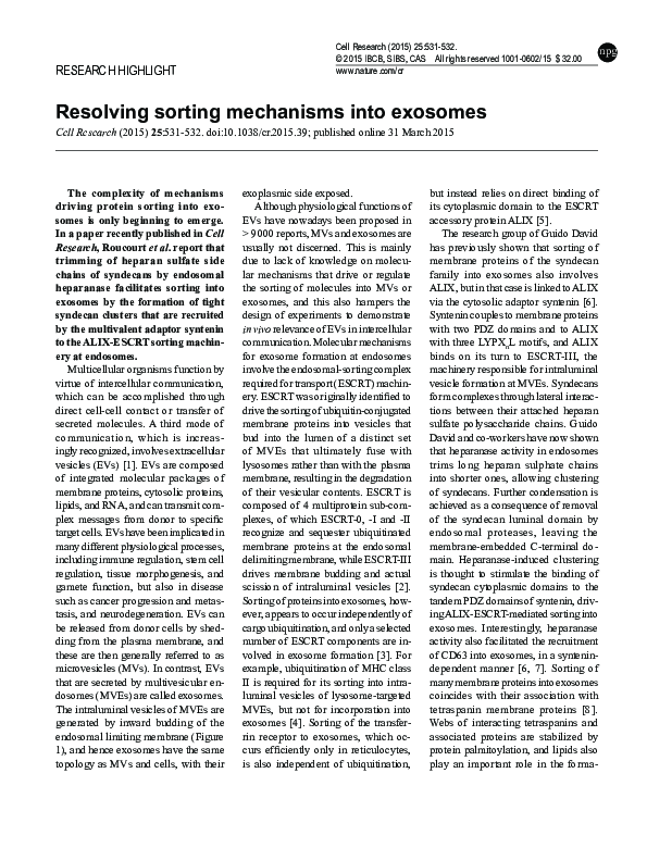 (PDF) Resolving sorting mechanisms into exosomes