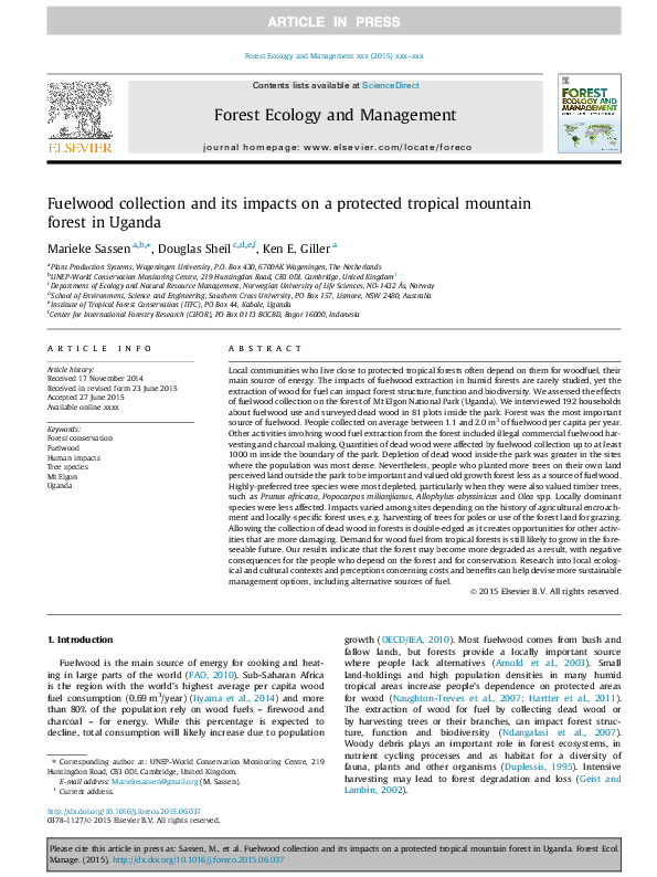 (PDF) Fuelwood collection and its impacts on a protected tropical ...