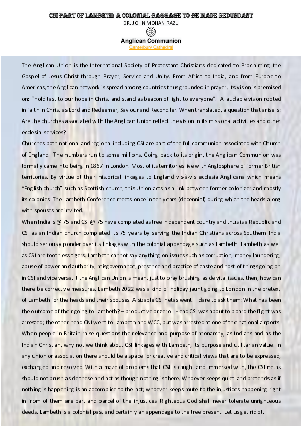 (PDF) CSI PART OF LAMBETH: A COLONIAL BAGGAGE TO BE MADE REDUNDANT