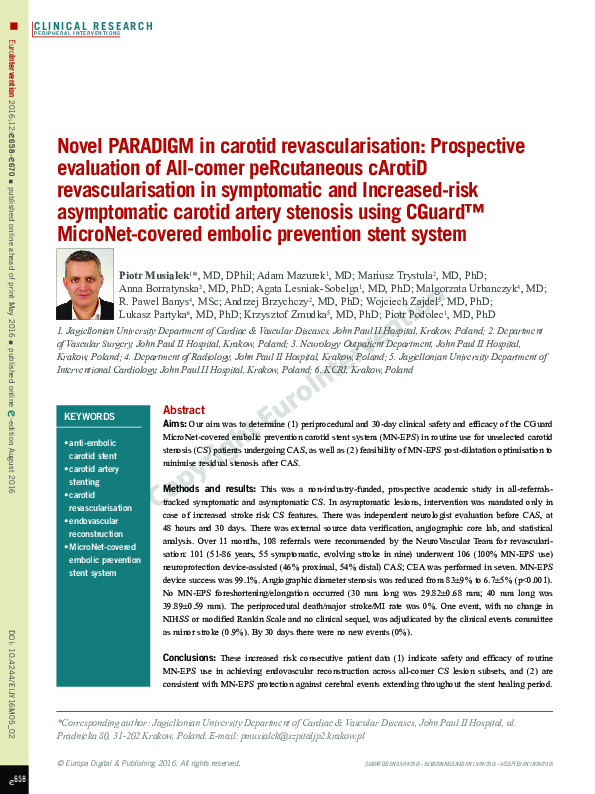 (PDF) Novel PARADIGM in carotid revascularisation: Prospective ...