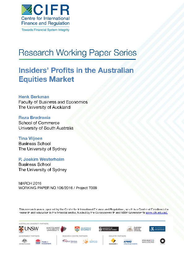 (PDF) Insiderss Profits in the Australian Equities Market