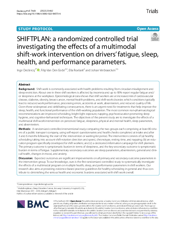 (PDF) SHIFTPLAN: a randomized controlled trial investigating the ...