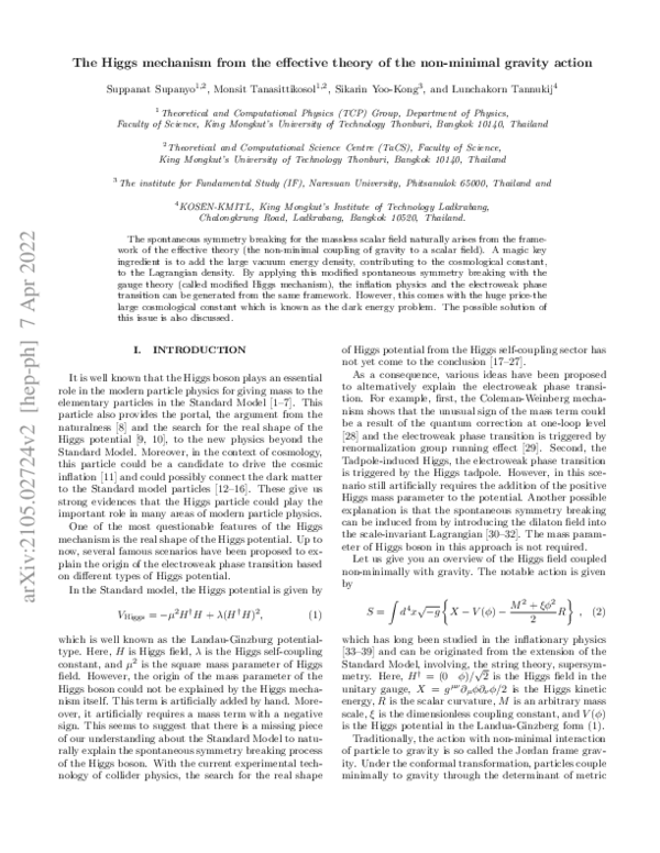(PDF) The Higgs mechanism from the effective theory of the non-minimal gravity action
