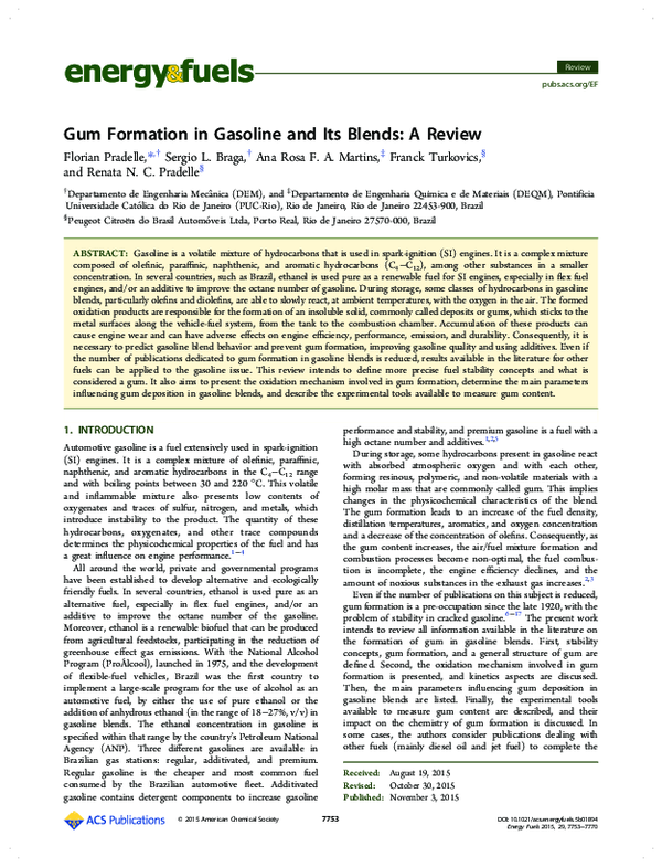 (PDF) Gum Formation in Gasoline and Its Blends: A Review
