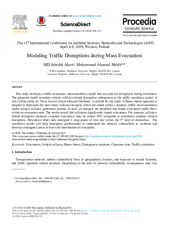 (PDF) Modeling Traffic Disruptions during Mass Evacuation