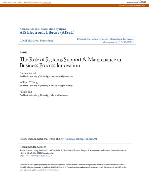 (PDF) The Role of Systems Support & Maintenance in Business Process ...