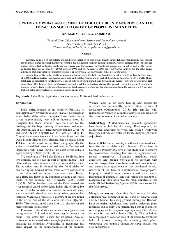 (PDF) Spatio-Temporal Assessment of Agriculture & Mangroves and Its Impact on Socioeconomy of ...