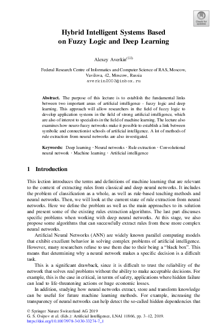 (PDF) Hybrid Intelligent Systems Based on Fuzzy Logic and Deep Learning