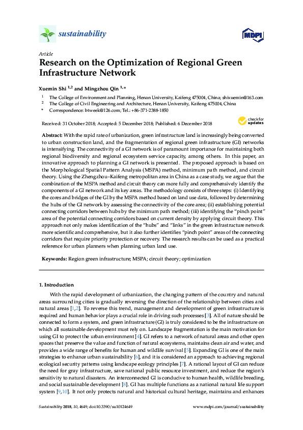 (PDF) Research on the Optimization of Regional Green Infrastructure ...